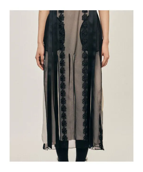 Simone Rocha Layered Ribbon Daisy Chain Multi-slit Maxi Dress