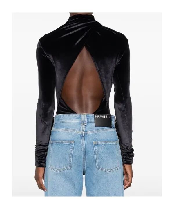 MUGLER Open-back Velvet Bodysuit