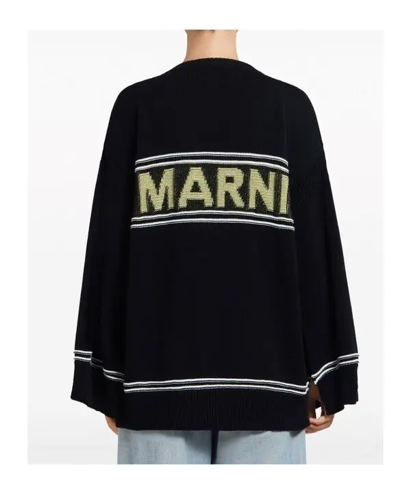 Marni Oversized-fit Cardigan With Logo Stripe Trim - Black