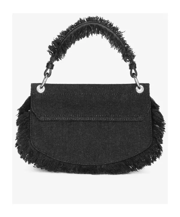 GANNI Denim Mini Top Handle Bag With Fringe