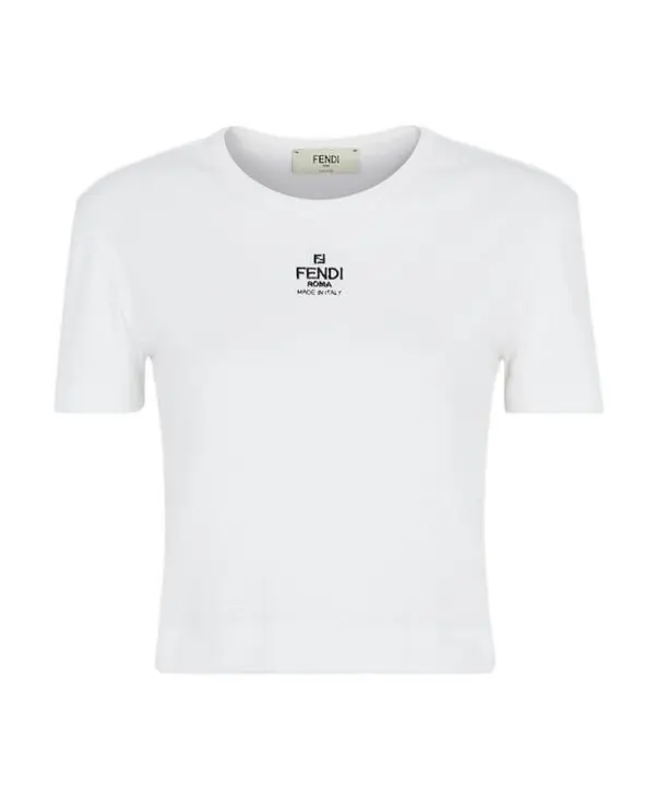 Fendi Logo Embroidered Crewneck Cropped T-shirt - White