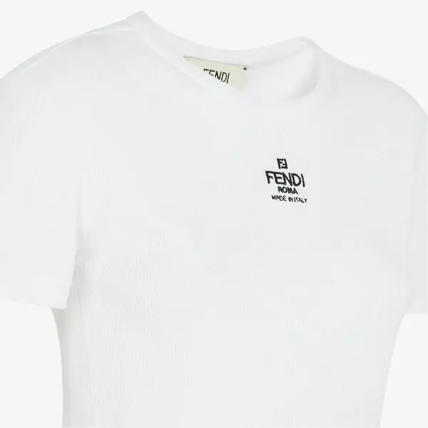 Fendi Logo Embroidered Crewneck Cropped T-shirt - White