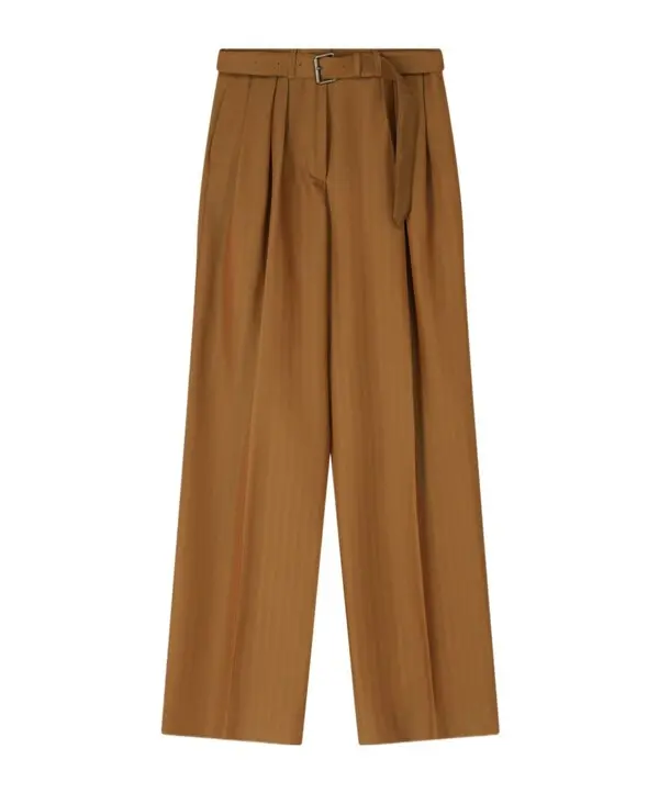 Dries Van Noten Belted Wide-leg Pleated Trousers - Tan