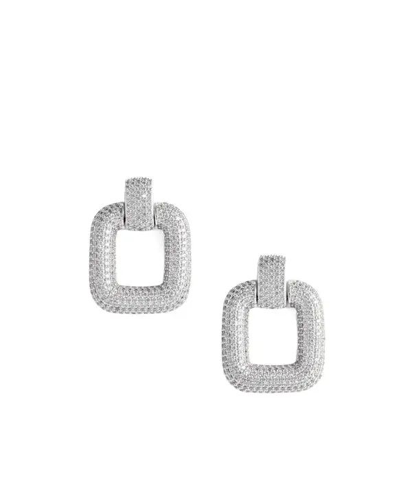 SELF-PORTRAIT Crystal Square Earrings - Gray