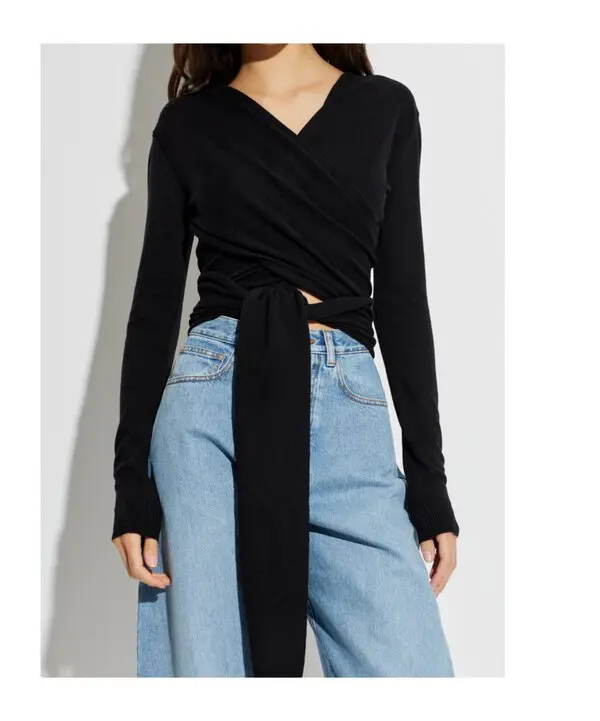 Alaïa Long Sleeve Decorative Tie Top - Black
