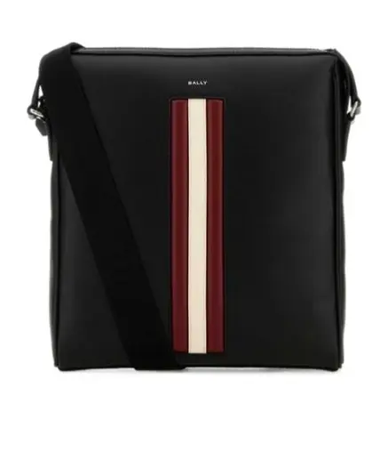 Bally Mythos Logo Lettering Striped Messenger Bag - Black