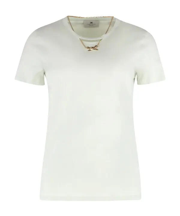 Elisabetta Franchi Bow Necklace Jersey T-shirt - White