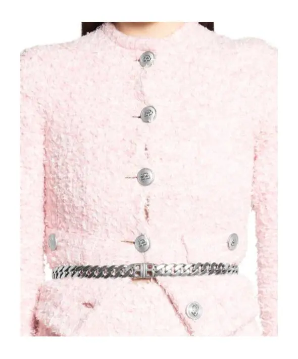 Balenciaga Cropped Tweed Cardigan With Embossed Buttons - Pink
