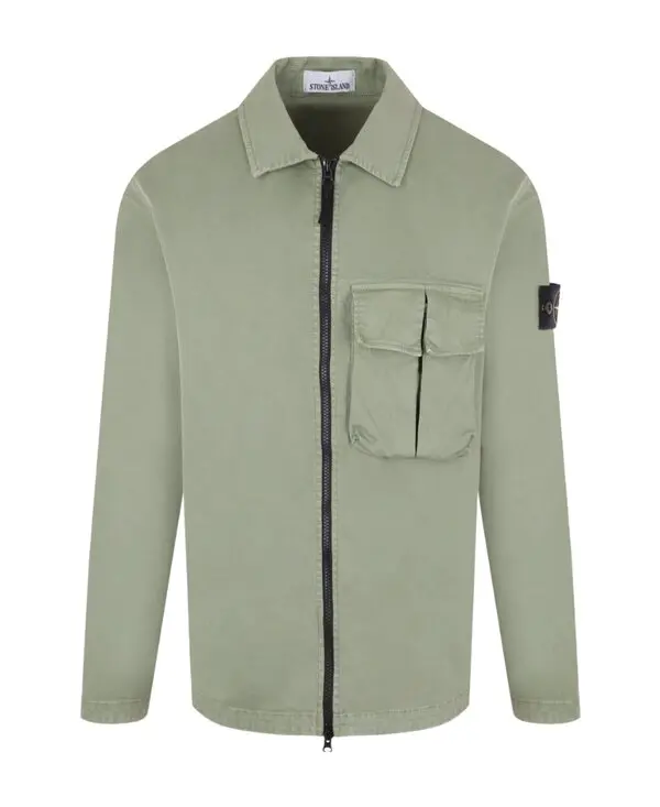 Stone Island Zip-up Stretch-cotton Shirt Jacket - Sage