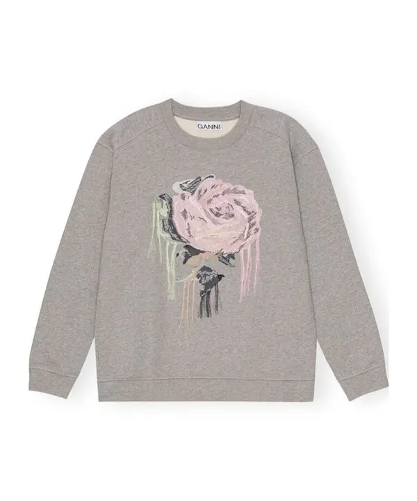 GANNI Embroidered Rose Sweatshirt - Grey