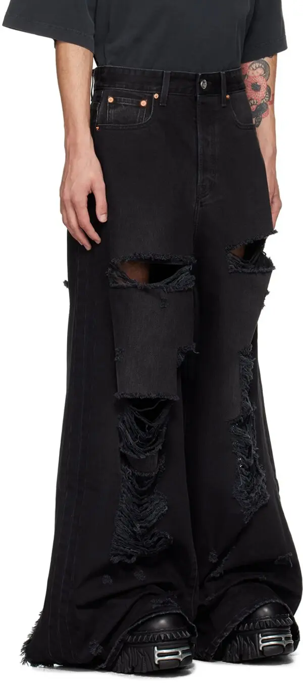 Vetements Distressed Wide Leg Jeans In Black - 14% Off | Editorialist