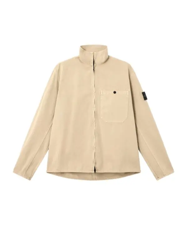 Stone Island Zip-up Overshirt With Logo Patch - Desert
