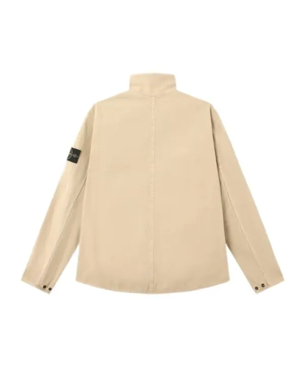Stone Island Zip-up Overshirt With Logo Patch - Desert