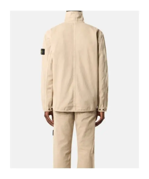Stone Island Zip-up Overshirt With Logo Patch - Desert