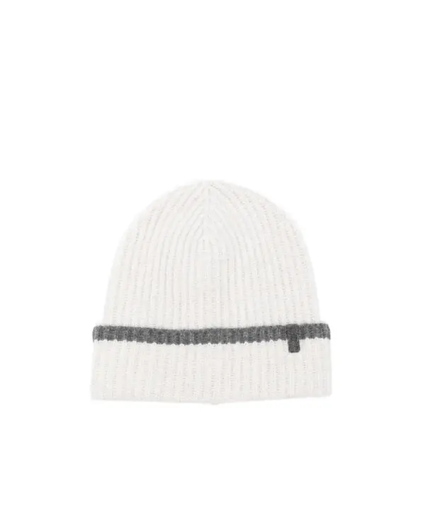 Brunello Cucinelli Ribbed Cashmere Beanie - White