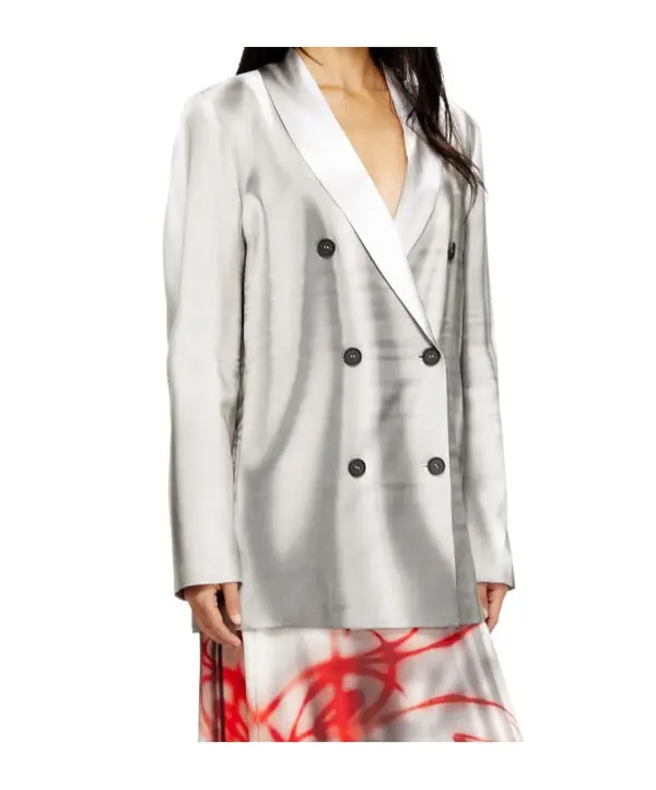 DIESEL® G-avina Trompe L'oeil Double-breasted Satin Blazer - Gray/white