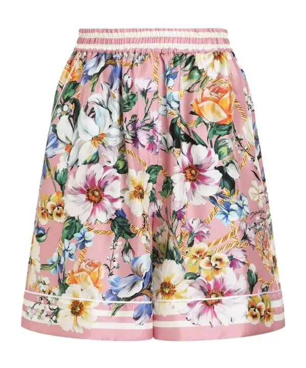 Dolce & Gabbana Allover Floral Printed Elastic Waist Shorts - Multicolor