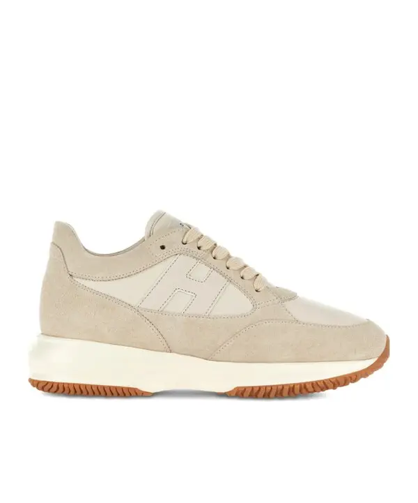 Hogan Interactive Low-top Sneakers With Paneled Leather And H Motif - Beige