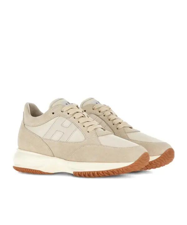 Hogan Interactive Low-top Sneakers With Paneled Leather And H Motif - Beige