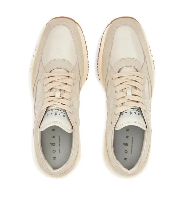 Hogan Interactive Low-top Sneakers With Paneled Leather And H Motif - Beige