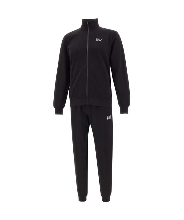 EA7 Logo Printed Zipped Track Suit - Black