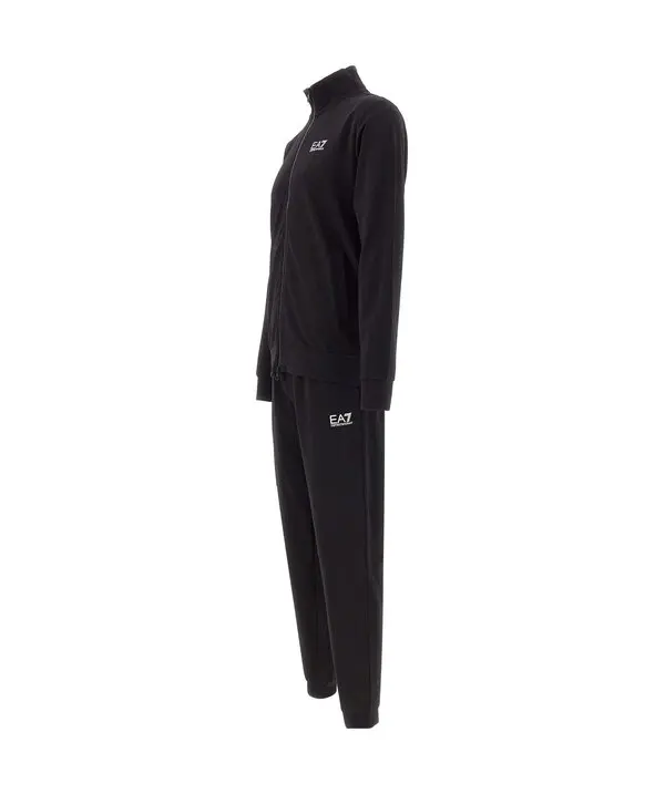 EA7 Logo Printed Zipped Track Suit - Black