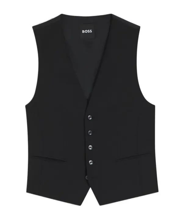 Hugo Boss V-neck Sleeveless Vest With Patch Pockets - Black