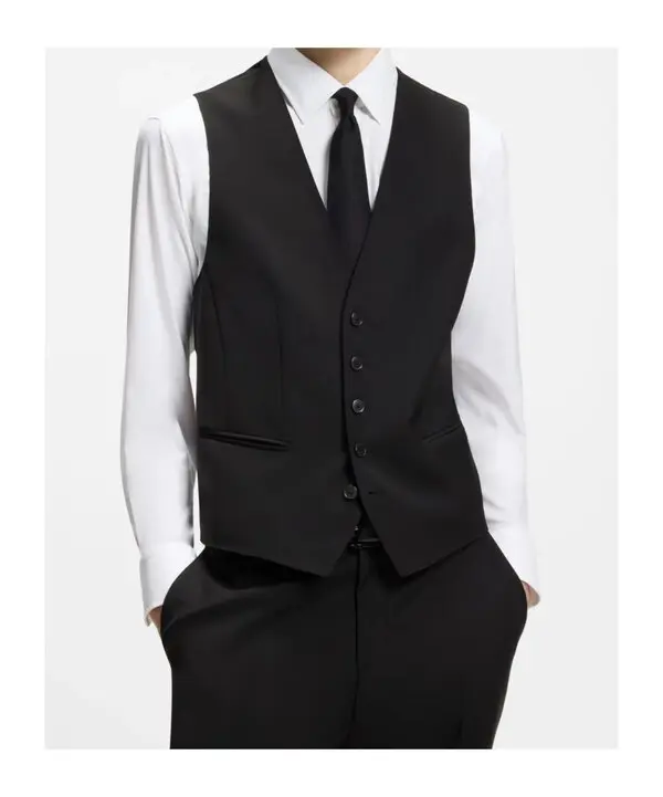 Hugo Boss V-neck Sleeveless Vest With Patch Pockets - Black