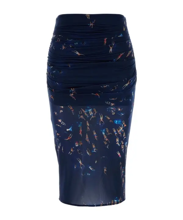 Blumarine Printed Gathered Midi Skirt - Black