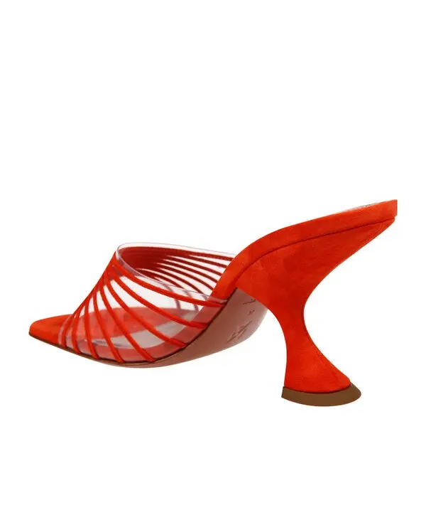 Amina Muaddi Orange Suede Hollow High Heel Sandals