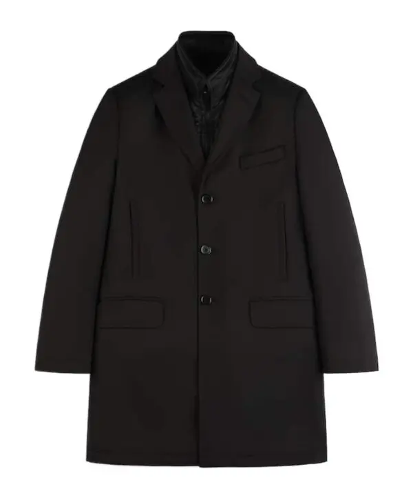FAY Padded Peak Lapel Coat - Black