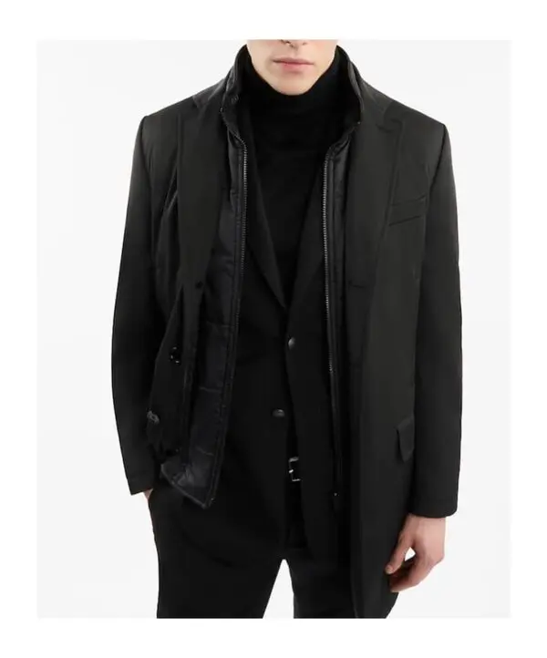 FAY Padded Peak Lapel Coat - Black