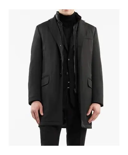 FAY Padded Peak Lapel Coat - Black