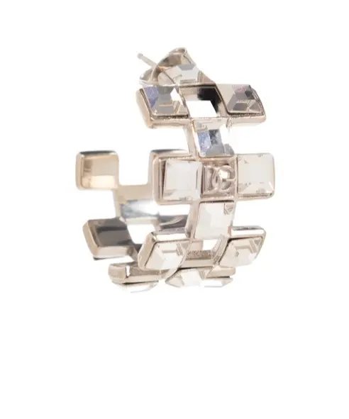 Dolce & Gabbana Embellished Hoop Earrings With Logo Detail - Yellow