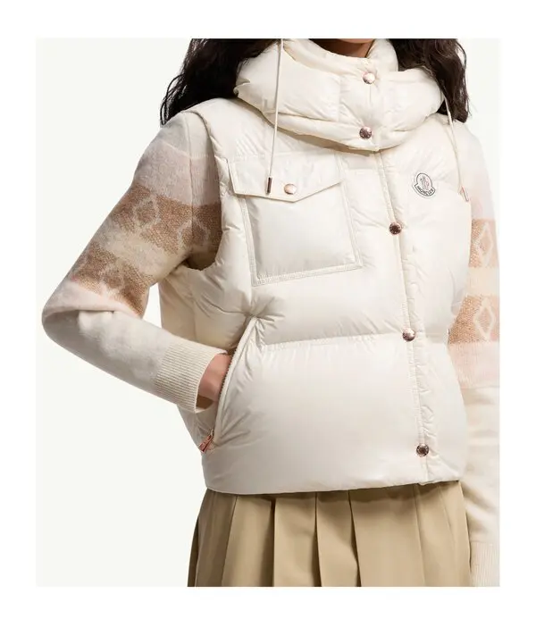 Moncler Pario Hooded Down Vest - White