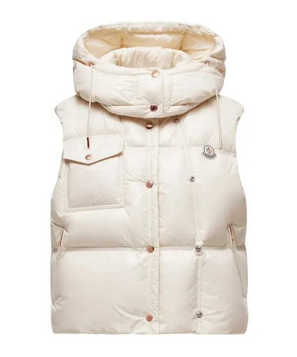 Moncler Pario Logo Patch Hooded Padded Gilet - White