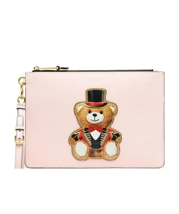 Moschino Teddy Bear Handheld Pouch - Nude