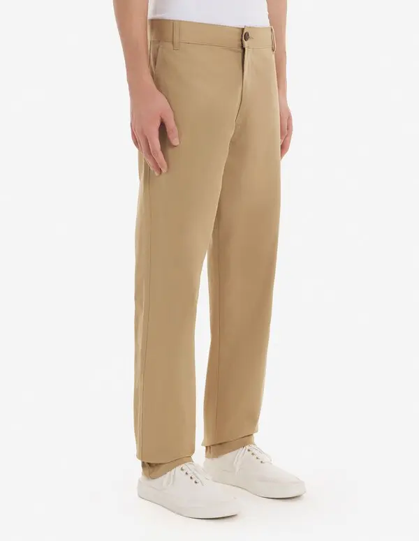 Maison Kitsuné Tapered Cotton Chino Pants With Fox Embroidery - Nude