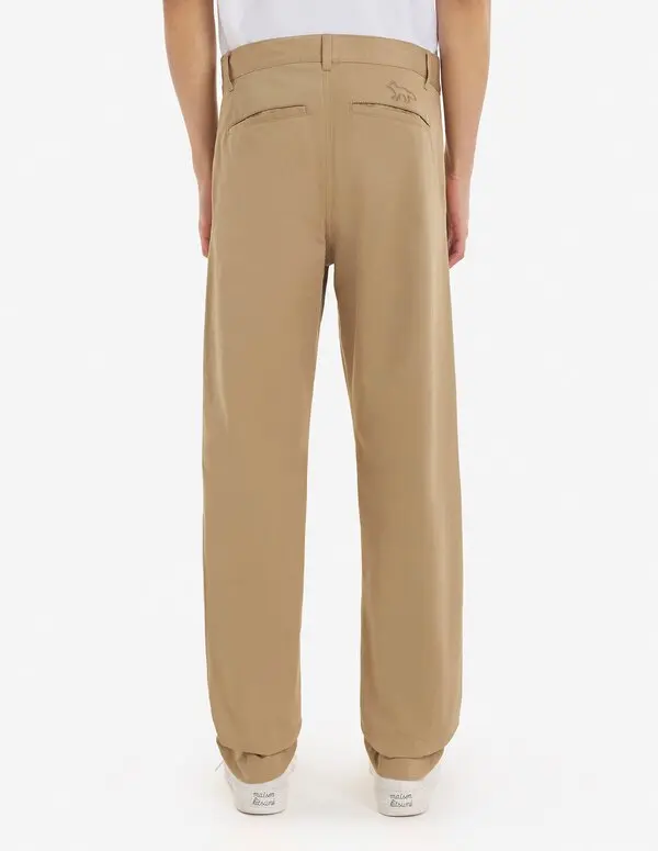 Maison Kitsuné Tapered Cotton Chino Pants With Fox Embroidery - Nude