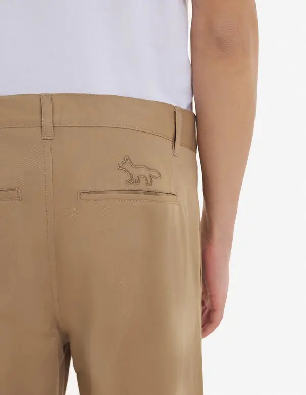Maison Kitsuné Tapered Cotton Chino Pants With Fox Embroidery - Nude