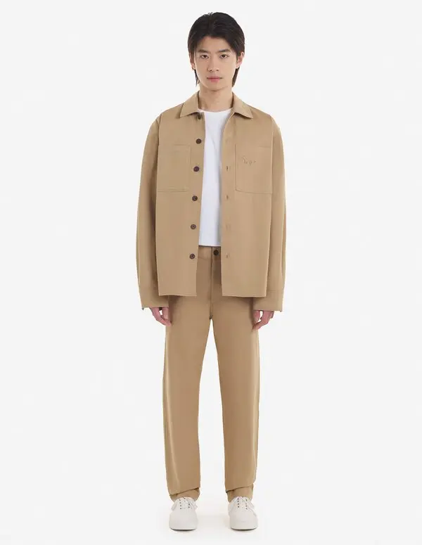 Maison Kitsuné Tapered Cotton Chino Pants With Fox Embroidery - Nude
