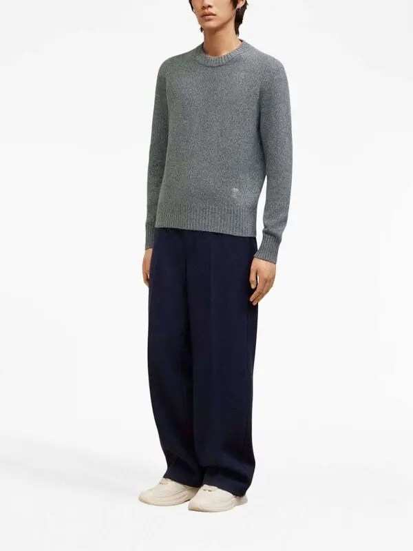 AMI Paris De Coeur Embroidered Knitted Jumper - Gray