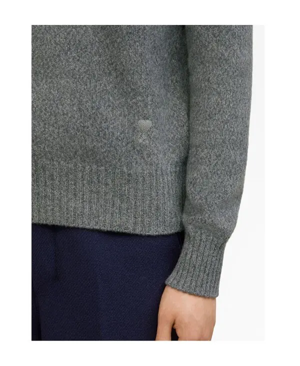 AMI Paris De Coeur Embroidered Knitted Jumper - Gray