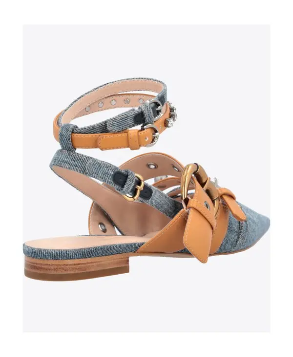 Pinko Pointed-toe Slingback Denim Flat - Gray