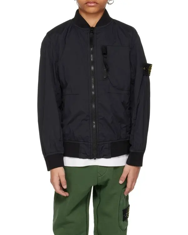 Stone Island Logo-patch Zip-up Bomber Jacket - Black