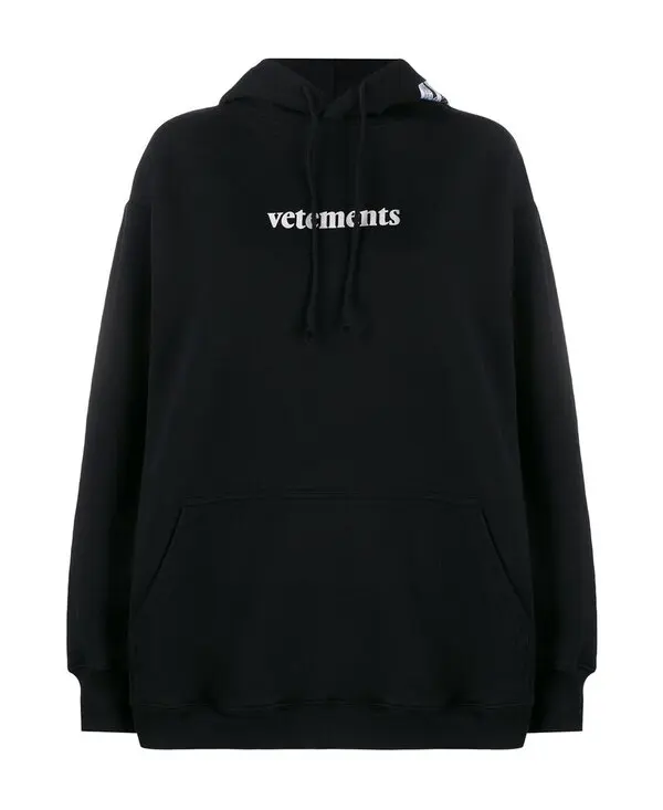 Vetements Logo Hooded Sweater - Black