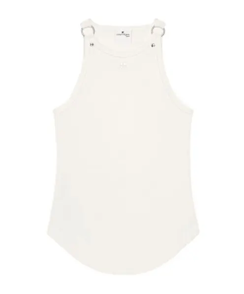 COURREGES Ribbed Tank Top With Buckle Detail - White