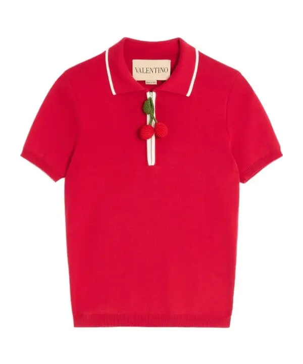 Valentino Garavani Embellished Cherry Polo Top - Paris/ivory Coast
