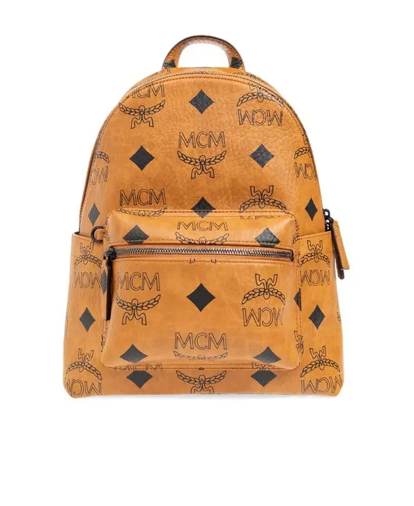 Mcm Small Stark Backpack With Logo Print - Brown