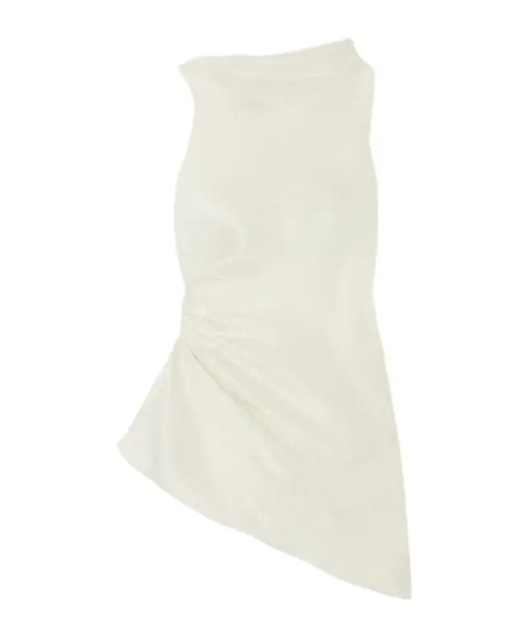 Alexander McQueen Asymmetrical Mock Neck Satin Top - Whit
